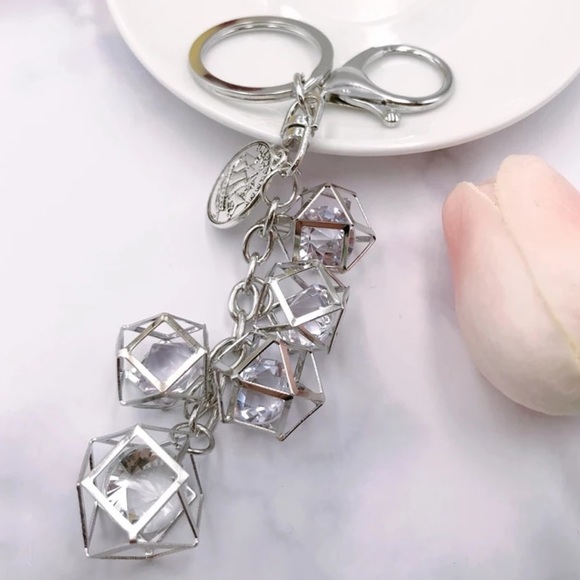 Accessories | Silver Geometric Orb Crystal Diamond Keychain | Poshmark